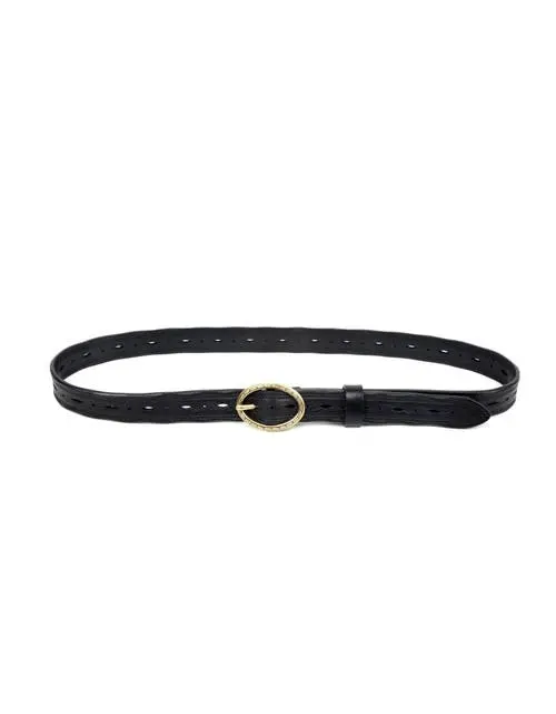 OLD TREND Genuine Leather Perforated Detail Belt - Black
