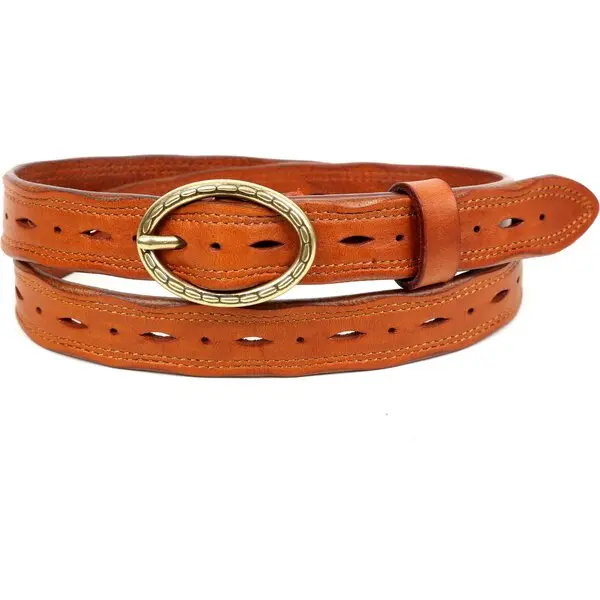 OLD TREND Genuine Leather Perforated Belt - Camel