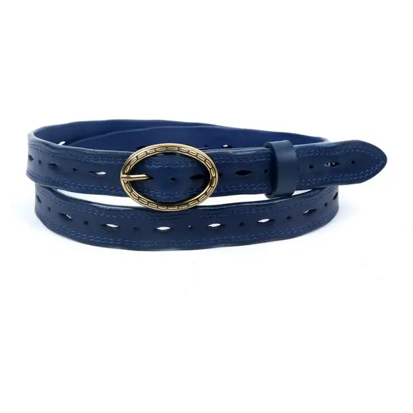 OLD TREND Genuine Leather Perforated Belt - Navy