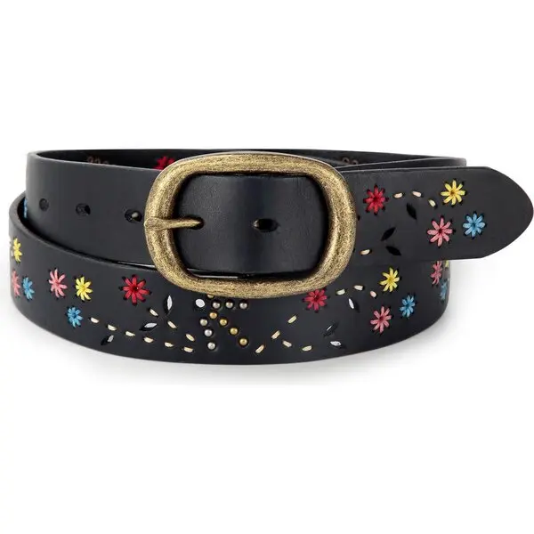 OLD TREND Blossom Leather Hand-stitched Belt - Black