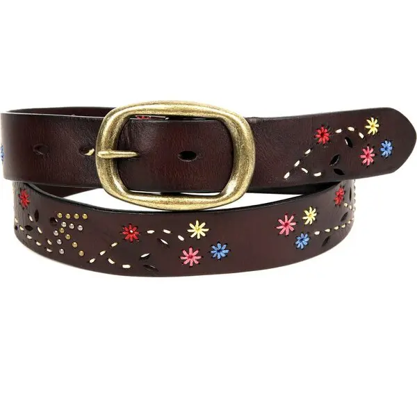OLD TREND Blossom Leather Hand-stitched Belt - Brown