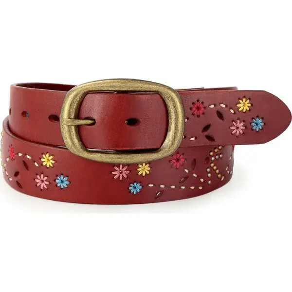 OLD TREND Blossom Leather Hand-stitched Belt - Cognac