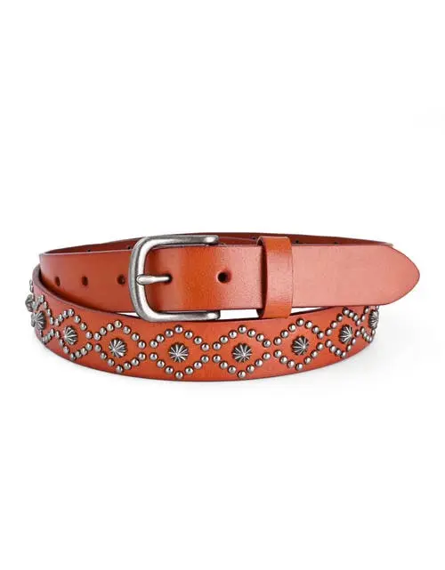 OLD TREND Sunburst Studded Leather Belt - Camel