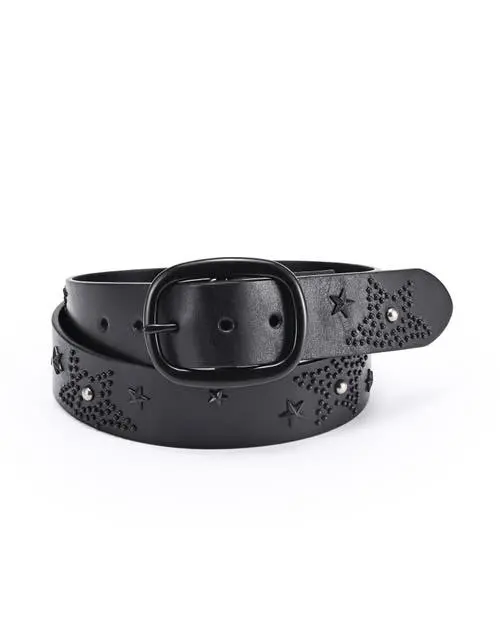 OLD TREND Genuine Leather Star Studded Heritage Belt - Black