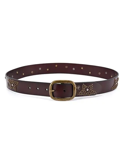 OLD TREND Glory Genuine Leather Star Studded Belt - Brown