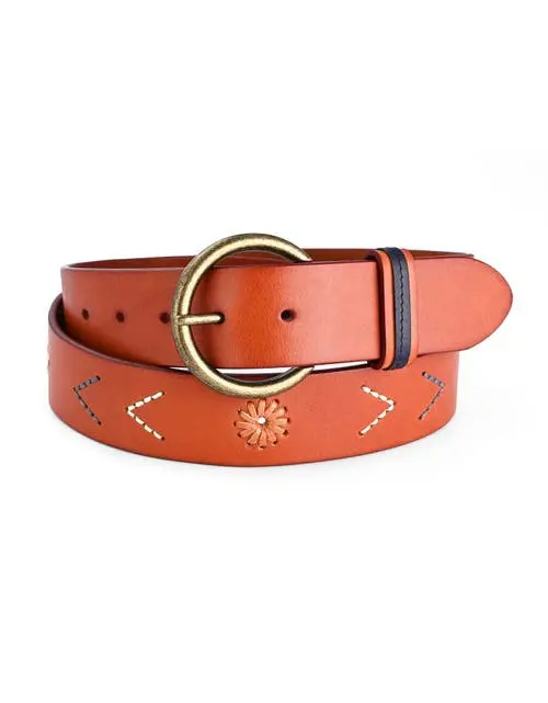 OLD TREND Handcrafted Leather Perforated Belt - Camel