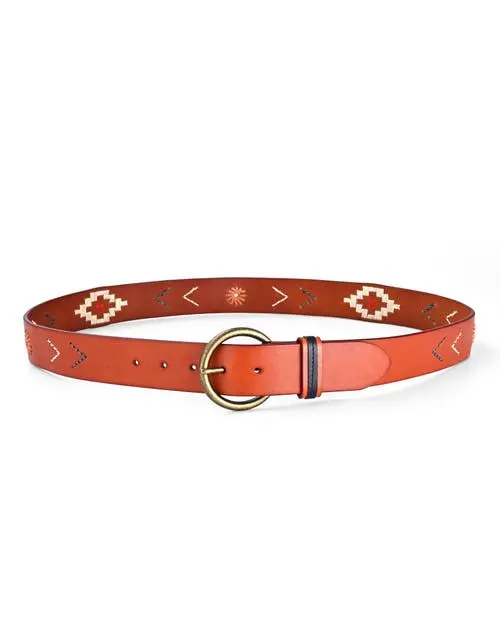 OLD TREND Handcrafted Leather Perforated Belt - Camel