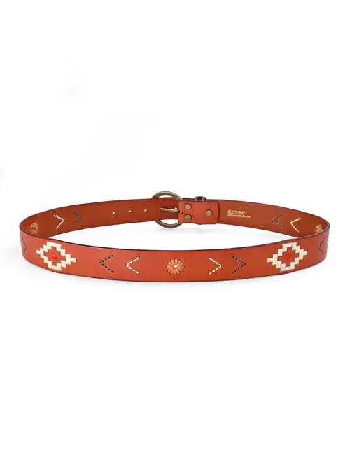 OLD TREND Handcrafted Leather Perforated Belt - Camel