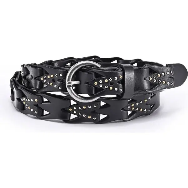 OLD TREND Oranda Genuine Leather Woven Studded Belt - Black