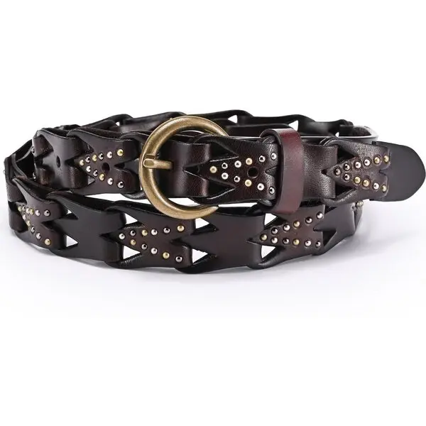 OLD TREND Oranda Genuine Leather Woven Studded Belt - Brown