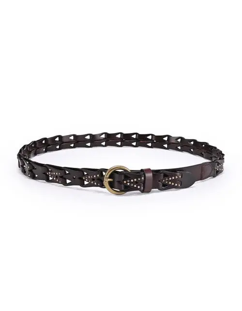 OLD TREND Oranda Genuine Leather Woven Studded Belt - Brown