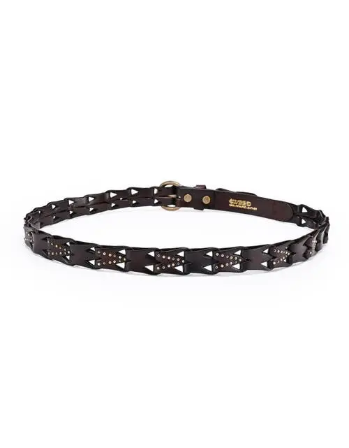 OLD TREND Oranda Genuine Leather Woven Studded Belt - Brown