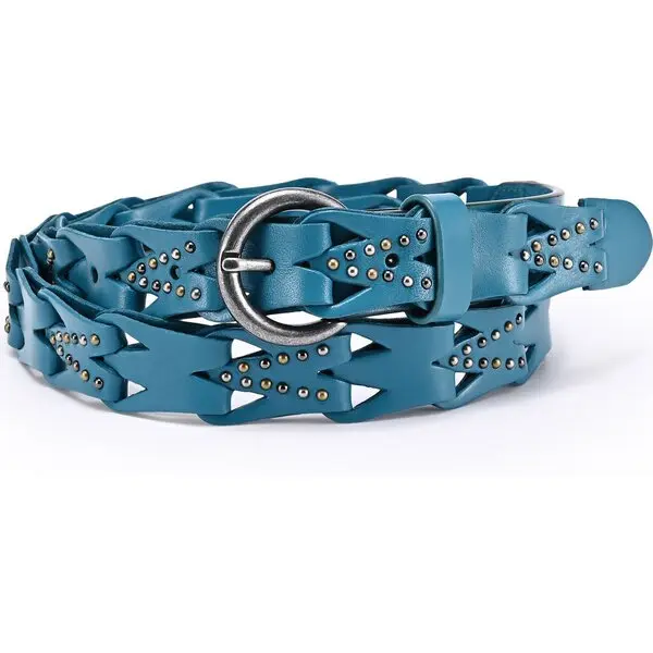 OLD TREND Oranda Genuine Leather Woven Studded Belt - Turquoise