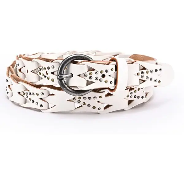 OLD TREND Oranda Genuine Leather Woven Studded Belt - White