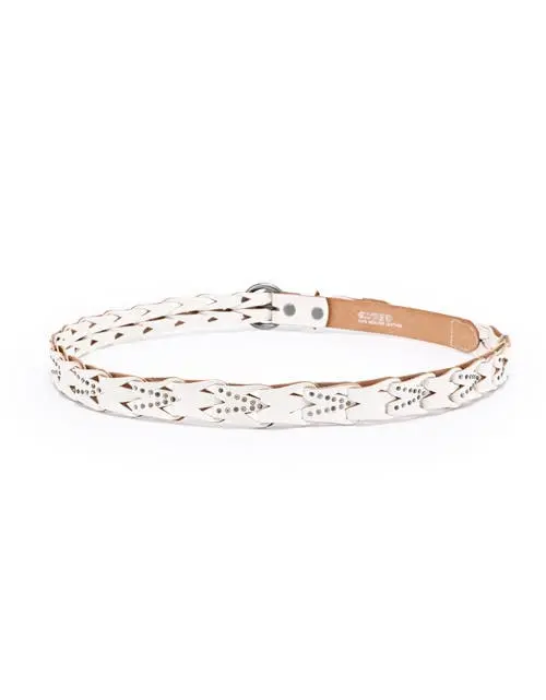 OLD TREND Oranda Genuine Leather Woven Studded Belt - White
