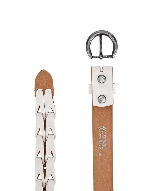 OLD TREND Oranda Genuine Leather Woven Studded Belt - White