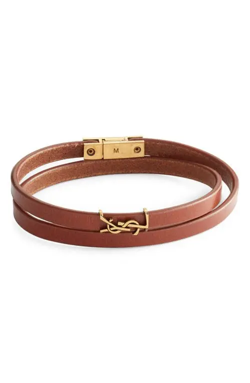 Saint Laurent Logo Double Wrap Leather Bracelet - Copper Brown/light Bronze