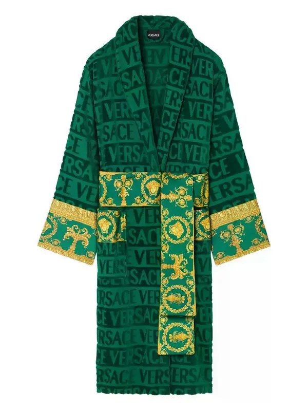 Versace Logo Baroque Bathrobe - Green