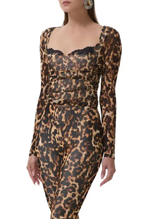 AFRM Marcello Leopard Print Mesh Top