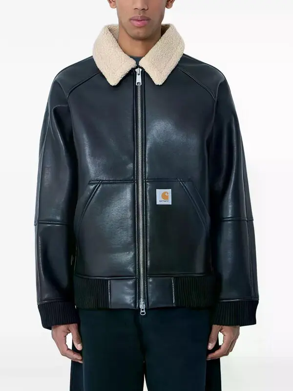 Carhartt Work In Progress Shearling Collar Leather Jacket - Black