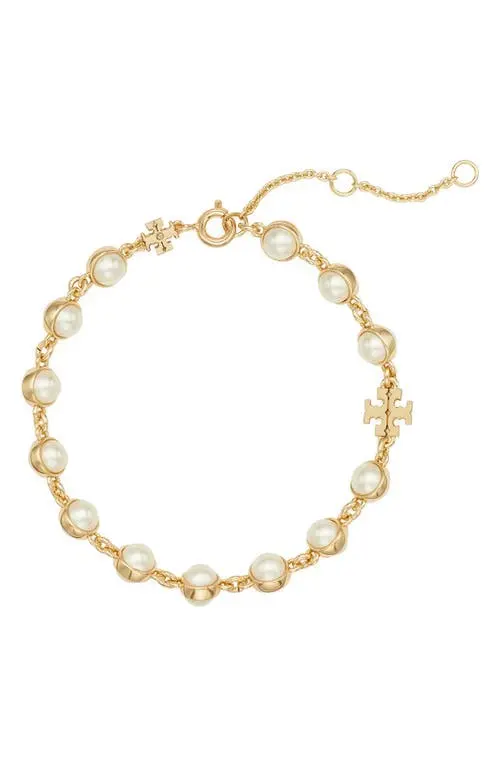 Tory Burch Moondance Faux Pearl Bracelet - Light Brass/ivory