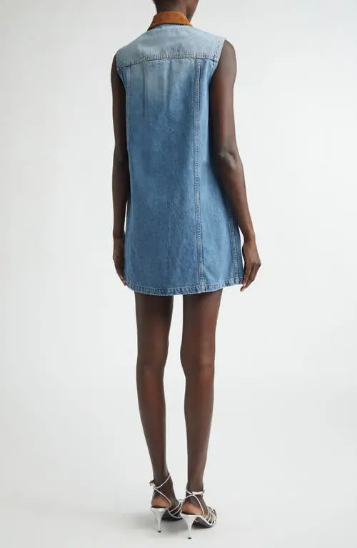 Versace Suede Trim Denim Shirtdress