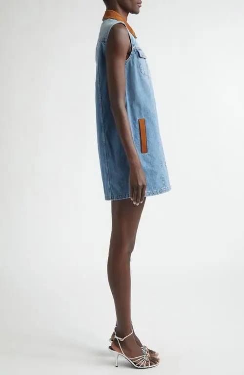 Versace Suede Trim Denim Shirtdress