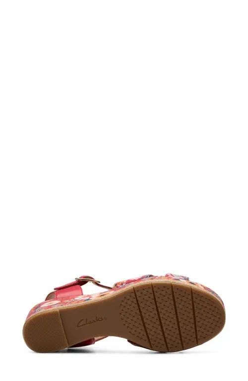 Clarks Floral Wedge Sandal - Red Print
