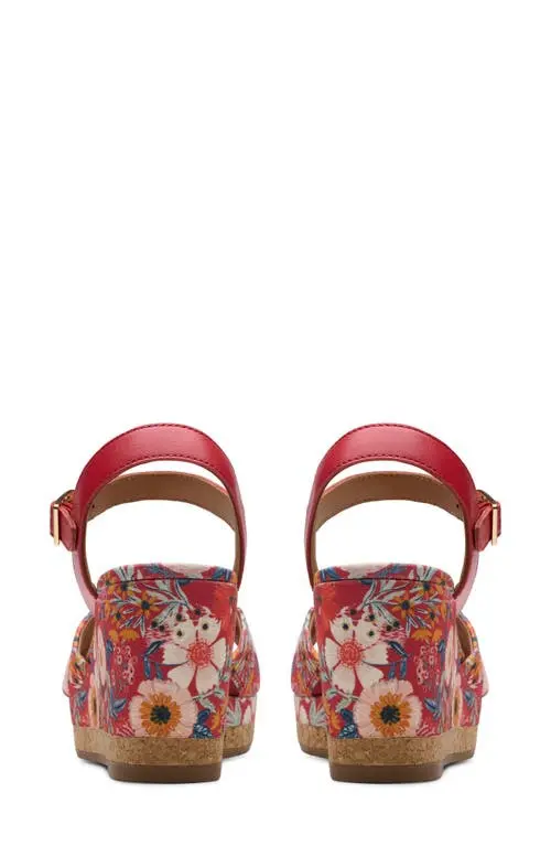 Clarks Floral Wedge Sandal - Red Print