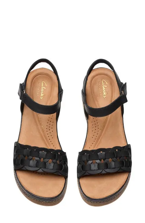Clarks Kassanda Wedge Sandal - Black Leather