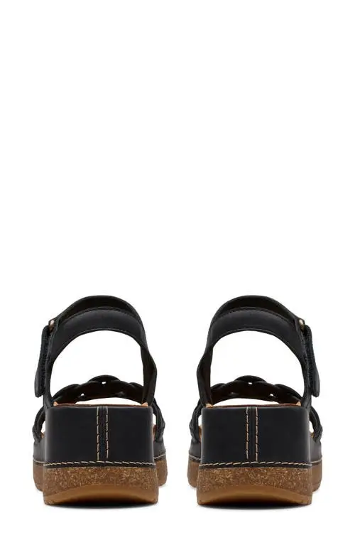Clarks Kassanda Wedge Sandal - Black Leather