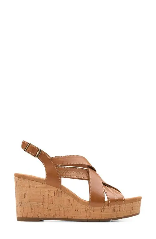 Clarks Savina Slingback Wedge Sandal - Tan Leather