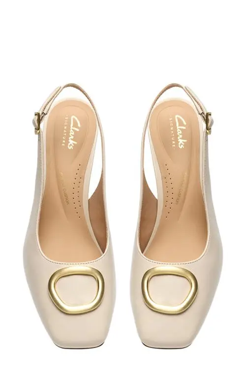 Clarks Square Toe Slingback Pumps - Cream Leather
