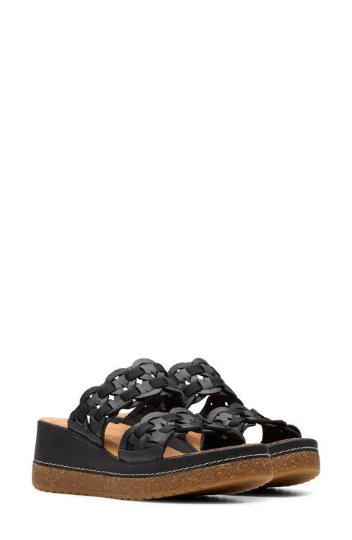 Clarks Woven Leather Wedge Sandals - Black Combo