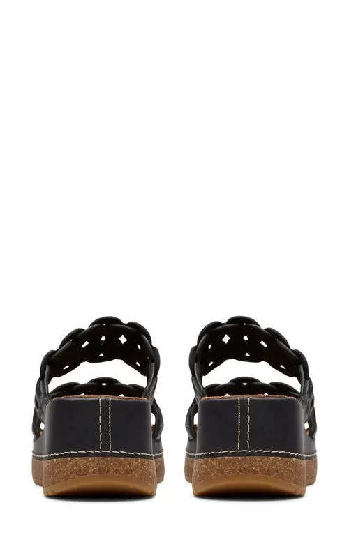 Clarks Woven Leather Wedge Sandals - Black Combo
