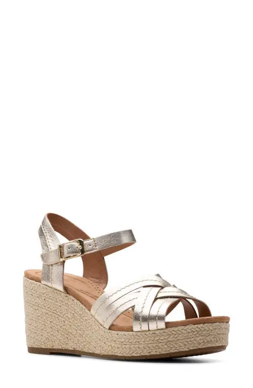 Clarks Sabina Platform Wedge Sandal - Champagne