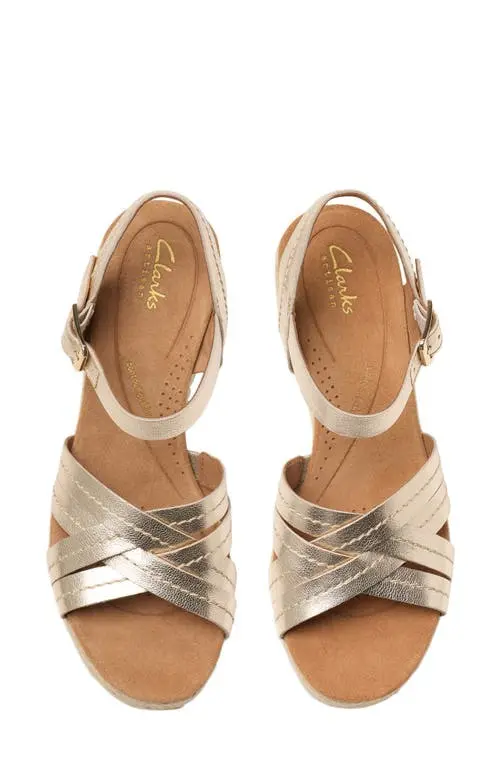 Clarks Sabina Platform Wedge Sandal - Champagne