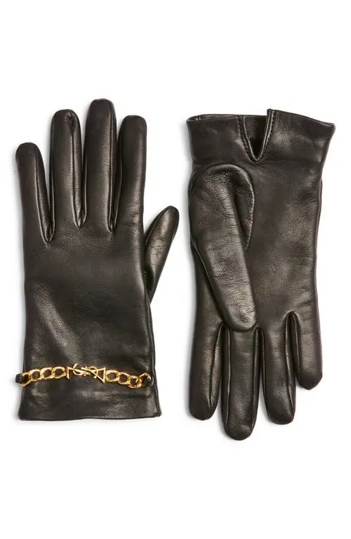 Saint Laurent Chain Link Leather Gloves - Black/gold