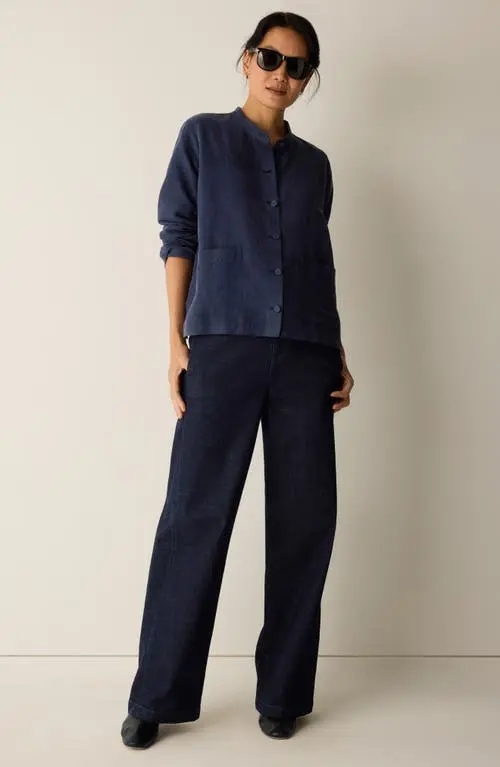 Eileen Fisher Mandarin Collar Linen & Silk Twill Jacket