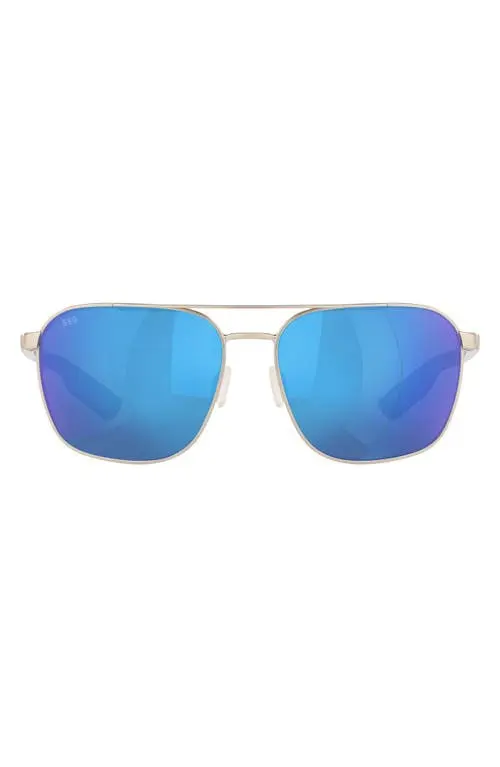 COSTA DEL MAR Wader 58mm Polarized Mirrored Rectangle Sunglasses - Silver/blue Mirror 580g