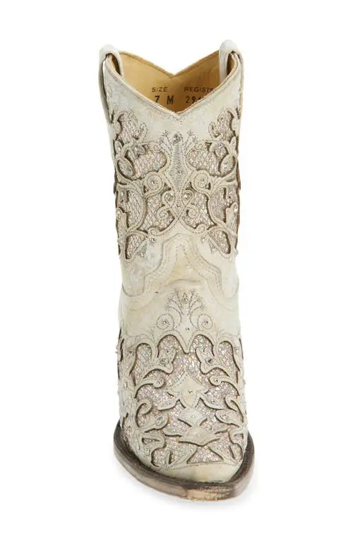 CORRAL Glitter Inlay Western Boots - White/bone
