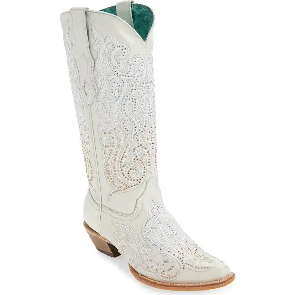 CORRAL Crystal & Embroidered Western Boot - White