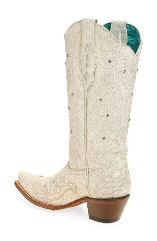 CORRAL Crystal & Embroidered Crackled Mid Calf Western Boot