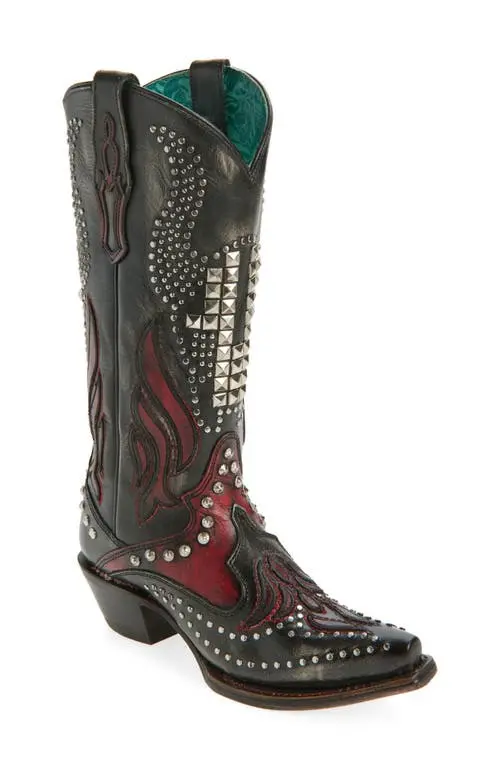 CORRAL Embroidered Overlay Western Boot - Black/bone Overlay