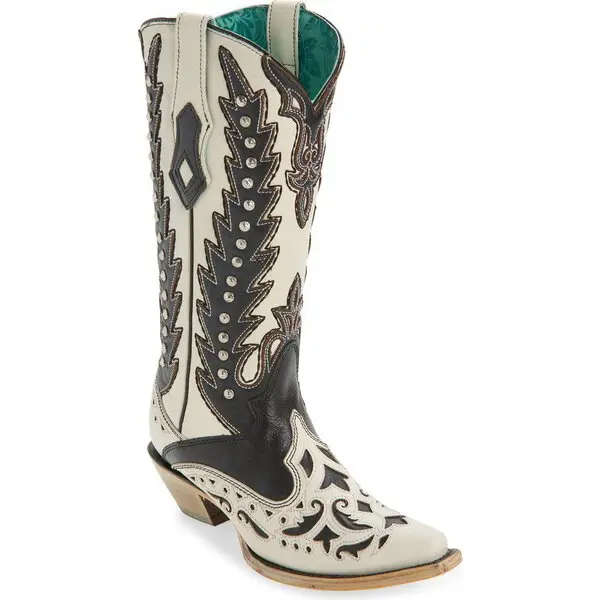 CORRAL Stud & Overlay Western Boot - White/black