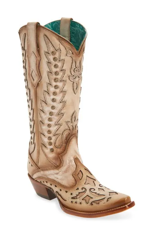 CORRAL Overlay Mid Calf Western Boot - Sand