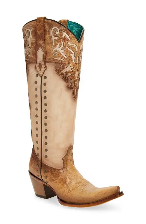 CORRAL Stud & Overlay Western Boot - Honey/bone