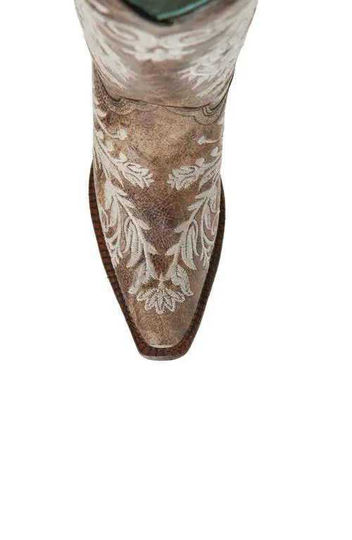 CORRAL Embroidered Crackled Mid-calf Western Boots - Brown/white