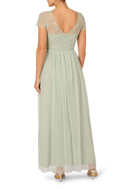 sachin and babi light blue dress Adrianna Papell Tie Halter Neck Sleeveless Blouson Floral Print Fit & Flare Chiffon  Dress