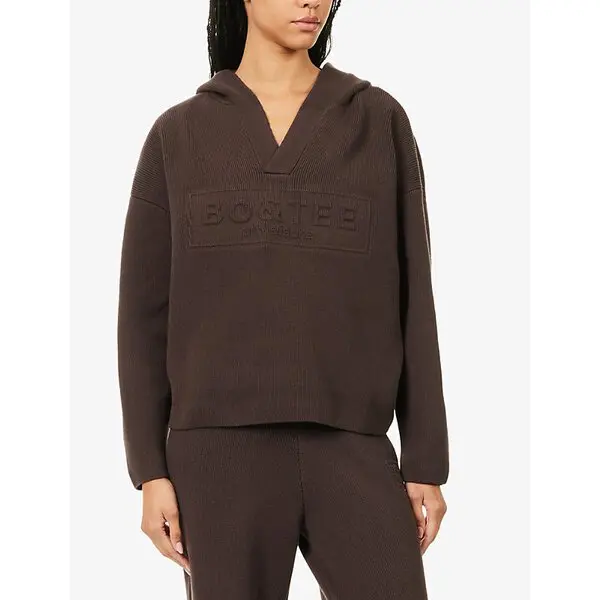Bo+tee Logo-embossed Ribbed Knitted Hoody